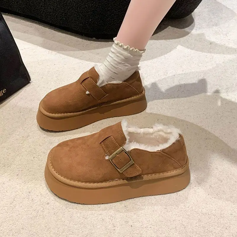 Women's Shoes Platform Loafers With Fur Slip-on Clogs New Winter Slip ...