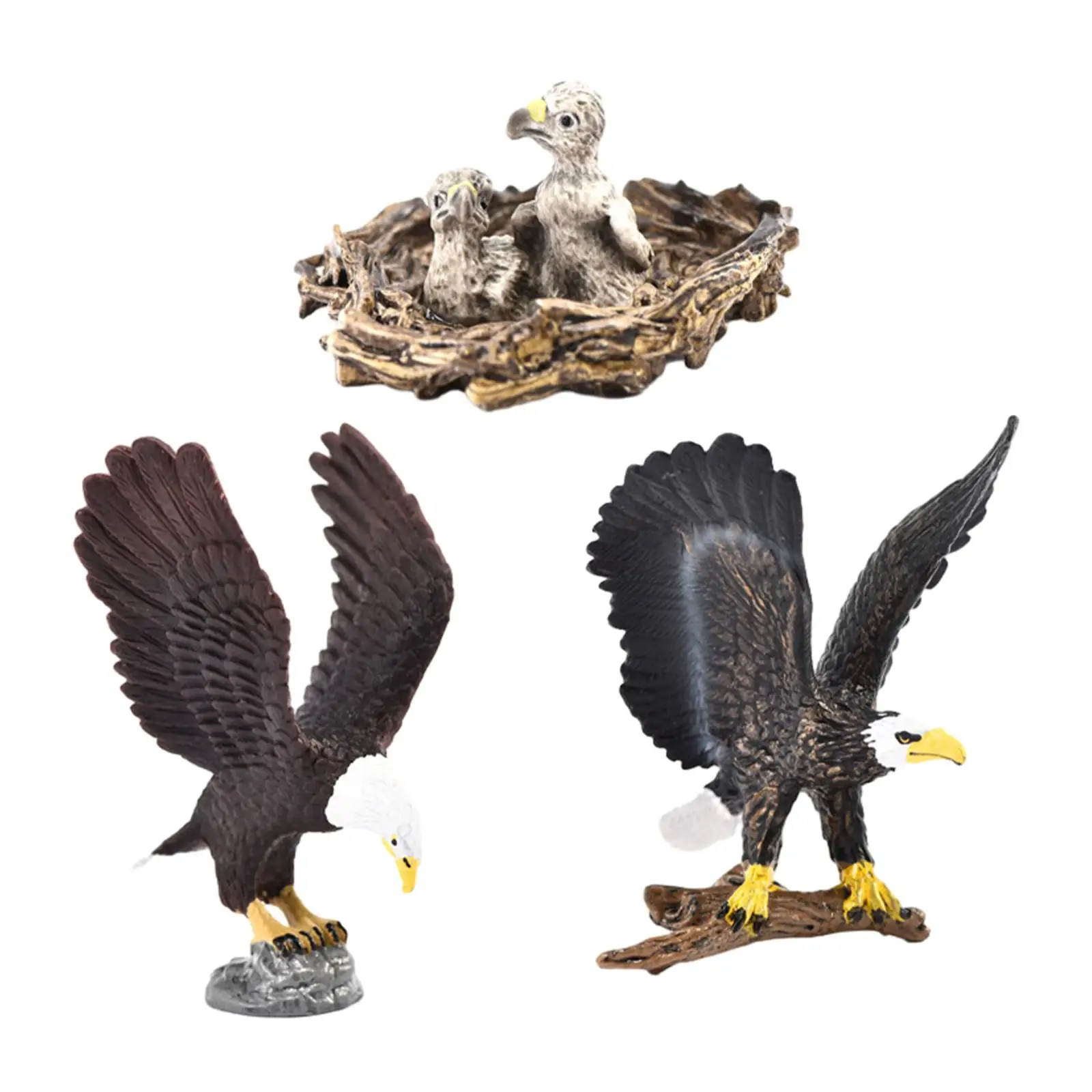 3x Eagle Statue Set Realistic Flying Eagle Model for Cabinet Bedroom ...