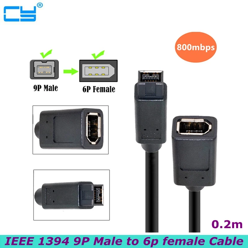 20CM-White-Firewire-IEEE-1394-IEEE1394-6PIN-Female-to-1394b-9PIN-male ...