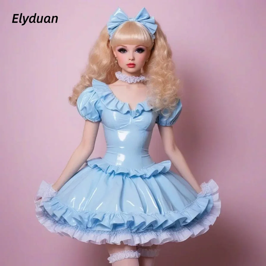 Mini Short Frilly Ball Gown Prom Dress PVC Lolita Doll Cosplay Party ...
