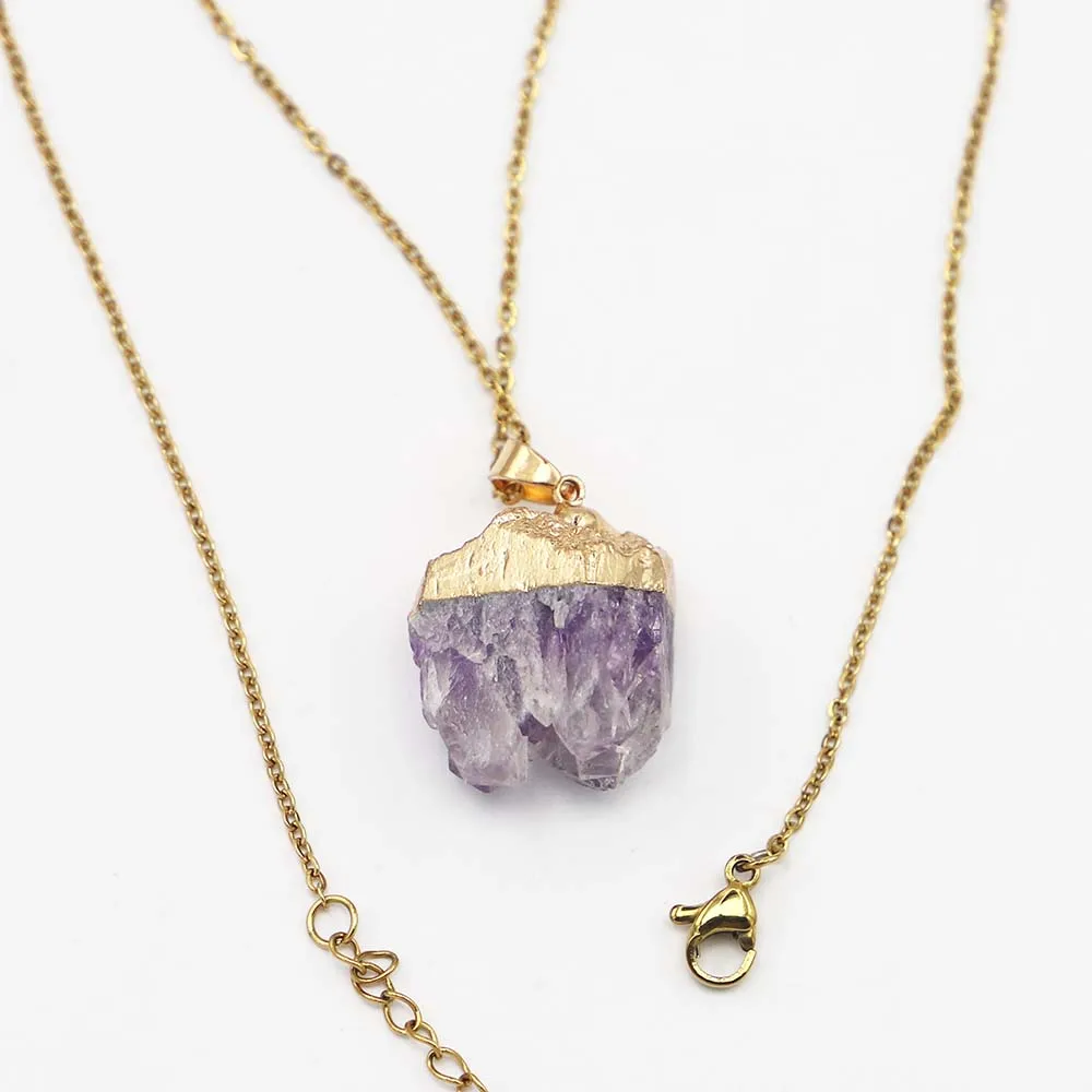 1pc-New-Natural-Amethyst-Necklace-Pendant-Tooth-Gilt-Edged-Crystal ...