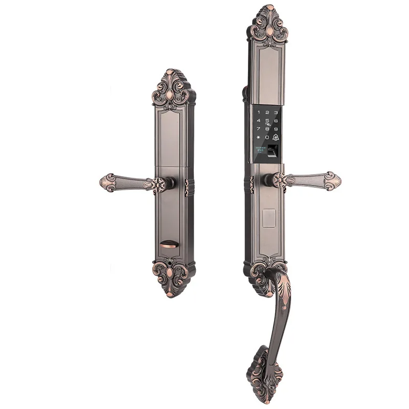 Solid-forged-pure-copper-fingerprint-smart-door-lock-antique-brass-with ...