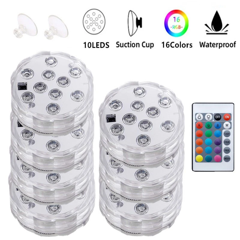 10 Pcs 10 Led RGB Ip68 Underwater Light New Submersible Night Light Waterproof Swimming Pool ...