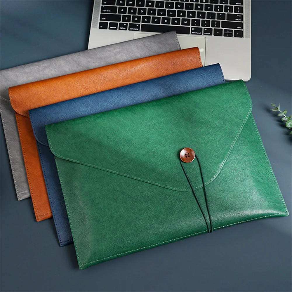 A4-Leather-File-Folder-Button-Data-Package-Document-Bag-Briefcase-Data ...