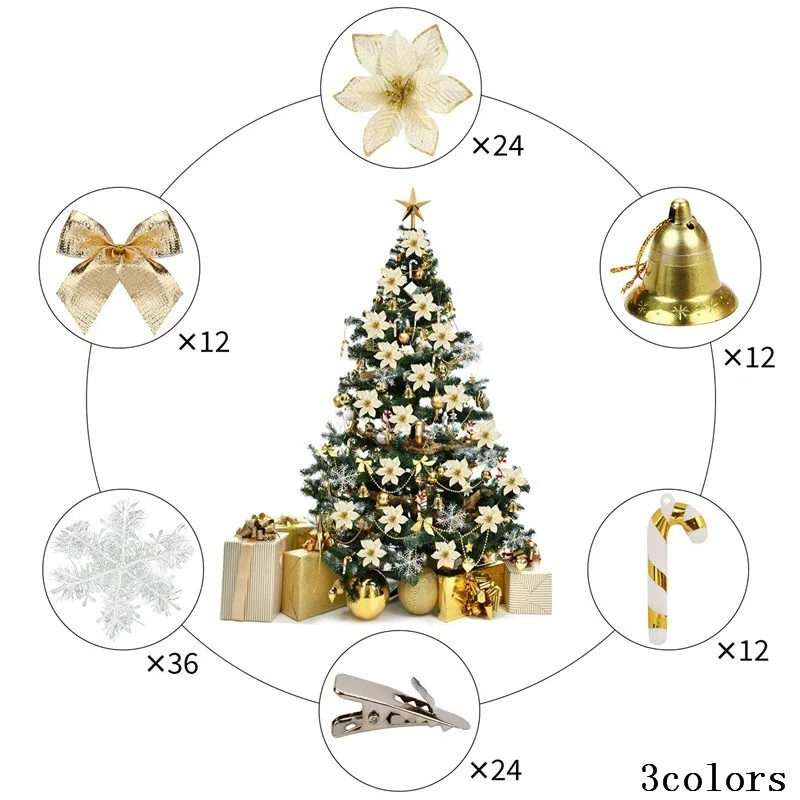 120pcs-Christmas-Tree-Ornament-Set-Flower-Bells-Bowknot-Snowflake-Xmas ...
