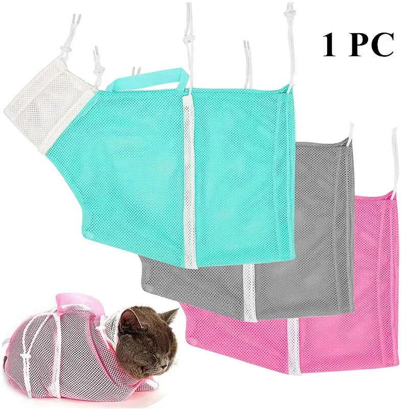 Mesh Cat Grooming Shower Bag Polyester Wash Mesh Bags Adjustable Cats ...