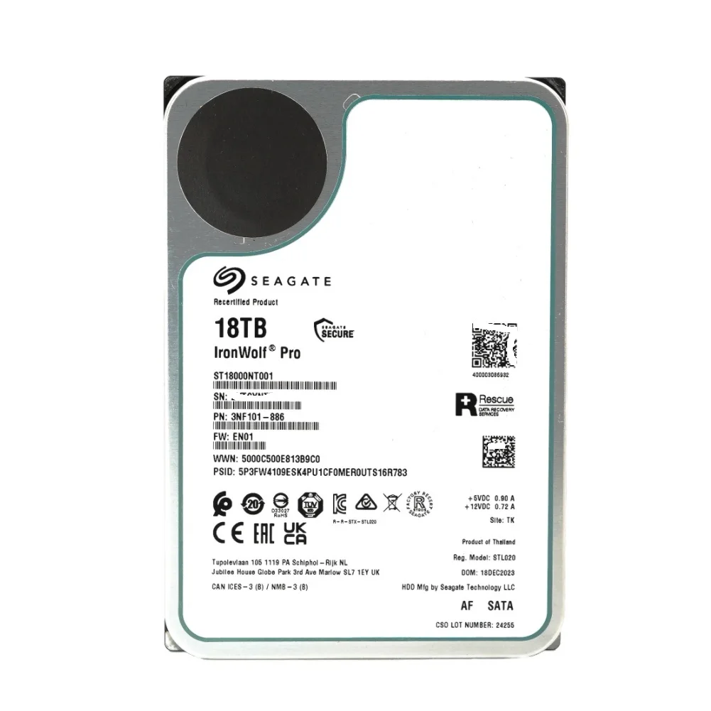 New IronWolf Pro ST18000NT001 18TB 7.2K RPM 256M SATA 6Gb/s NAS 3.5in ...