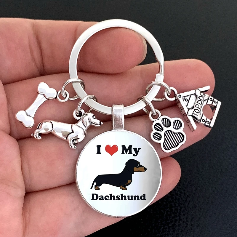 I-Love-Dachshunds-Keychain-Cute-animal-Cartoon-dog-Keychain-dog-Glass ...