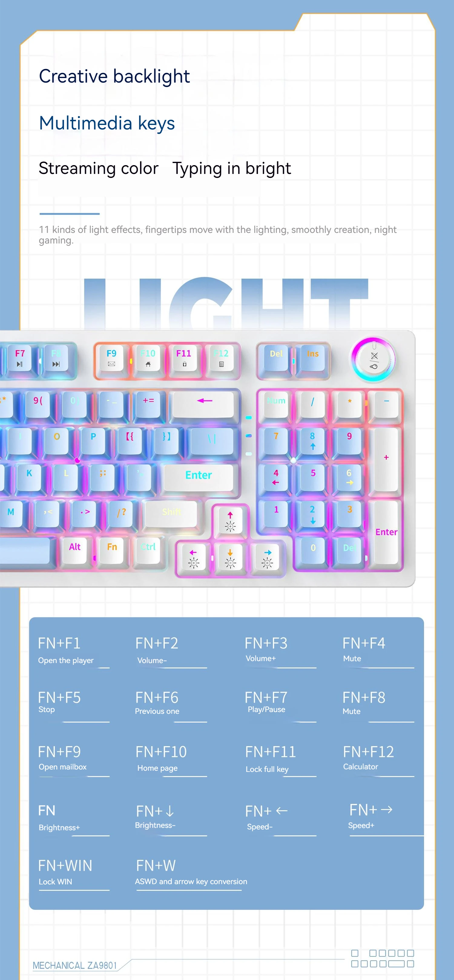 ZIFRIEND ZA981 98-Key RGB Hot-Swap Wired Mechanical Keyboard