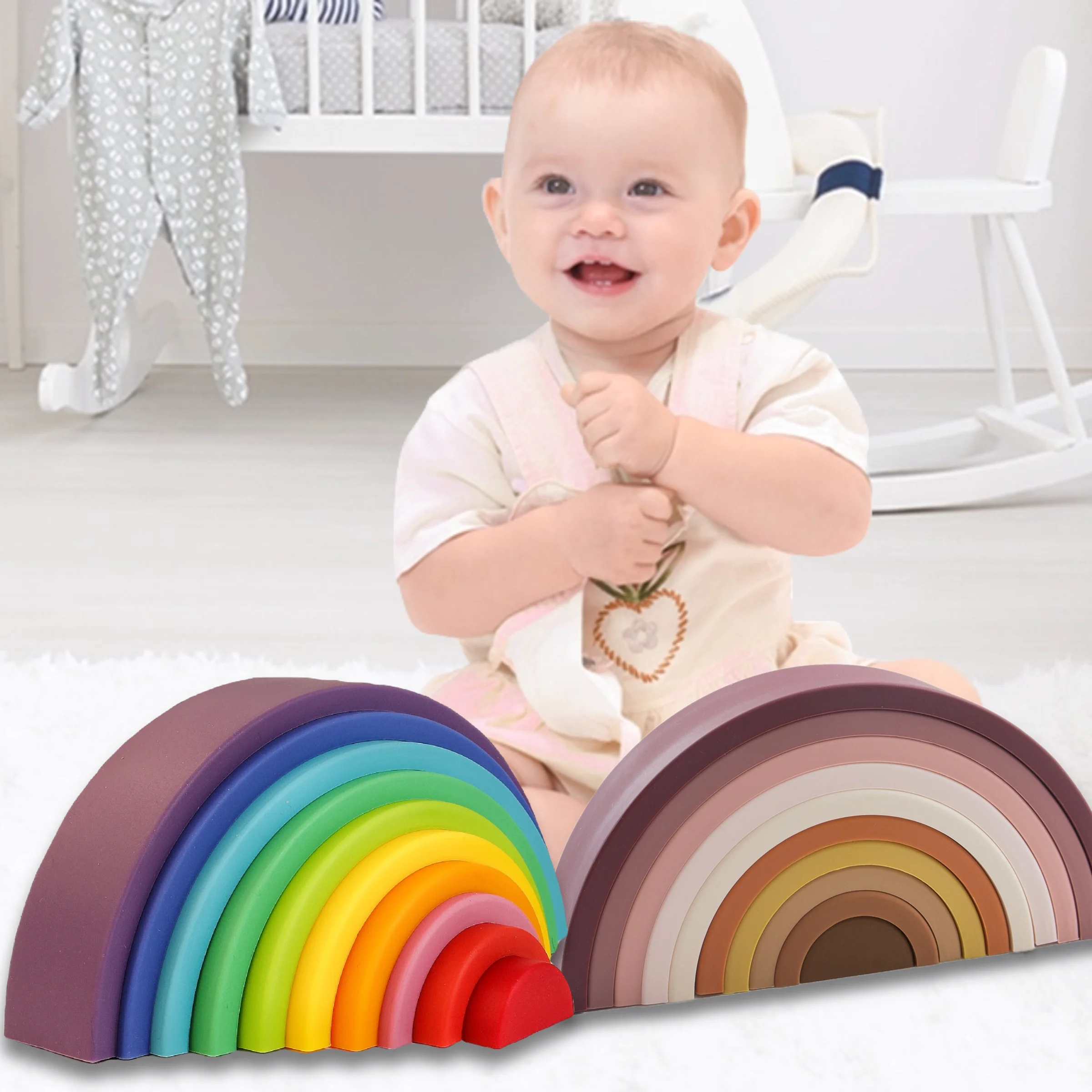 1Set-Baby-Rainbow-Colors-Silicone-Stacking-Toys-Montessori-Creative ...
