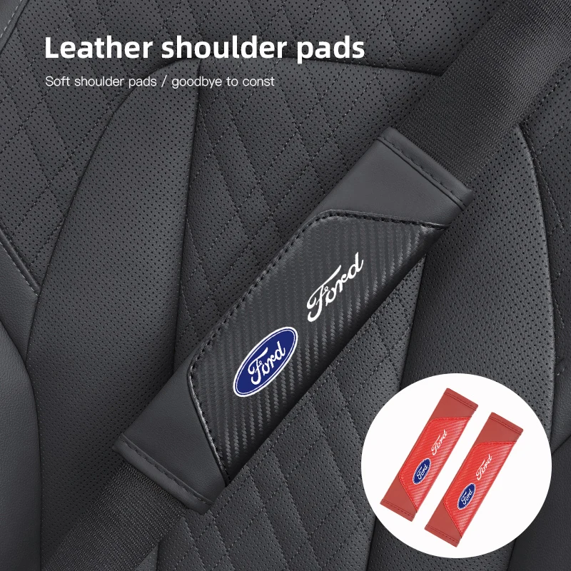 2pcs Car Seat Belt Cover Leather Shoulder Pad Accessories For Ford ST ...