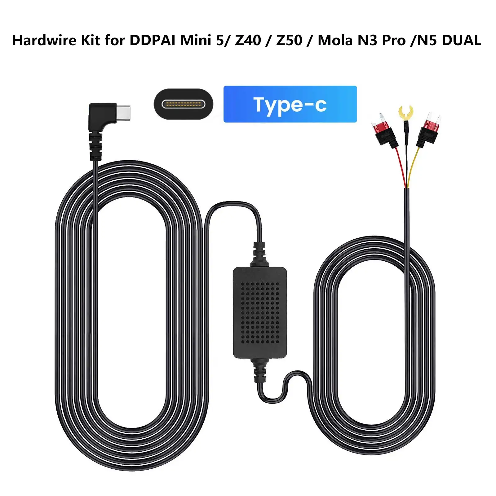 for DDPAI 12/24V Type-C USB Car Charger Hardwire Kit for DDPAI Mini 5 ...