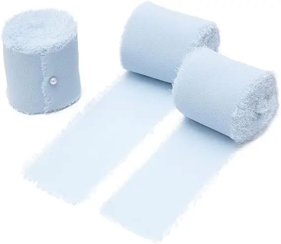 3-Rolls-4cm-3m-Handmade-Baby-Blue-Ribbon-for-Gift-Wrapping-Frayed-Edge ...