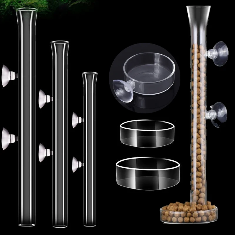 Aquarium-Feeding-Tube-Dish-Clear-Glass-Fish-Tank-Shrimp-Snail-Food ...
