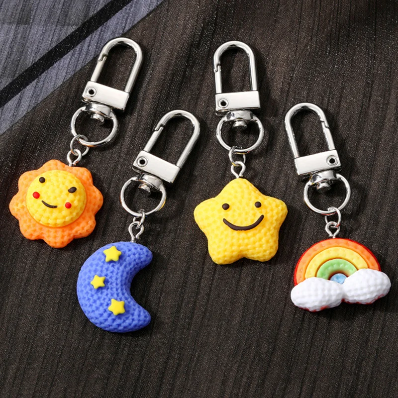1-4pcs-Cute-Cartoon-Key-Chains-Rainbow-Sun-Star-Moon-Face-Keychain ...
