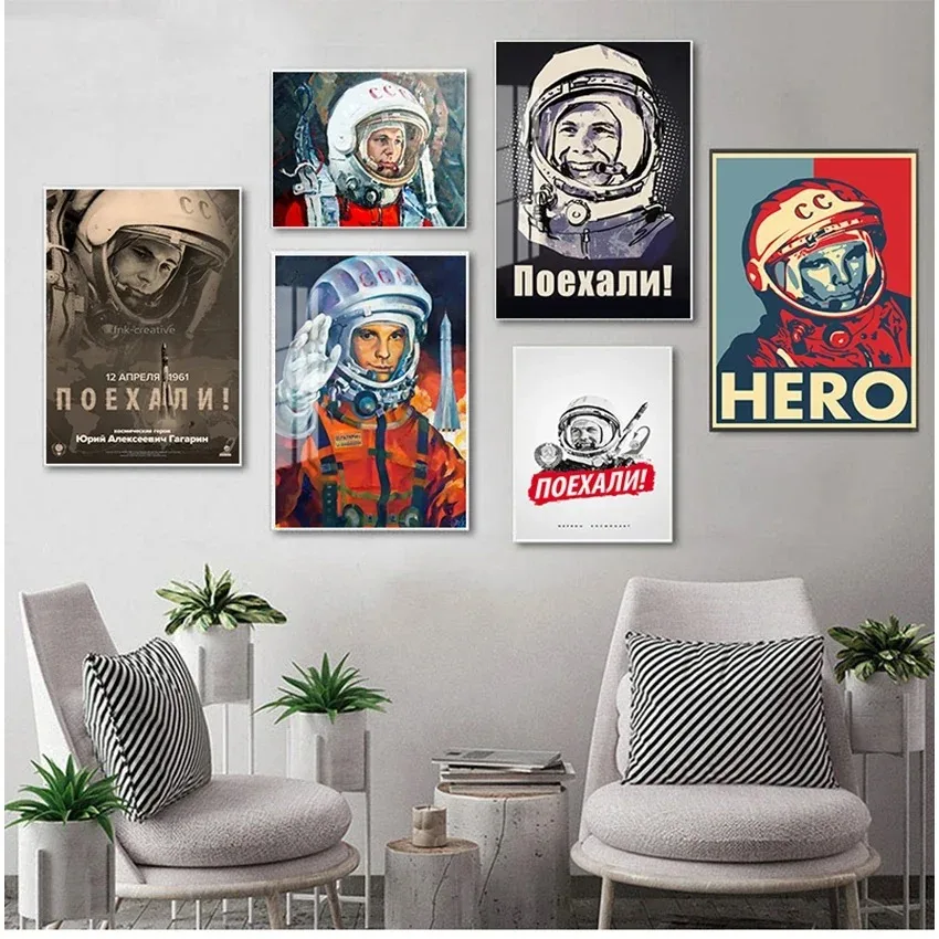 Canvas-Painting-Decorative-Home-Decor-Quadro-Space-Heroes-Yuri-Gagarin ...