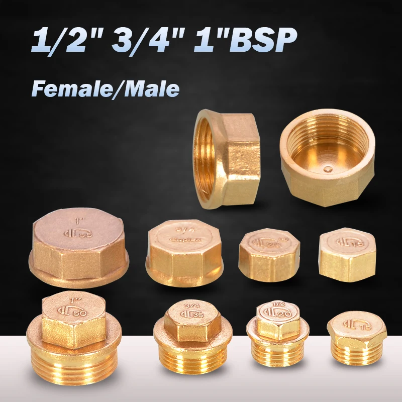 1~10Pcs 1/2" 3/4" 1" BSP Brass Female Blanking Cap Stop End Water Pipe ...