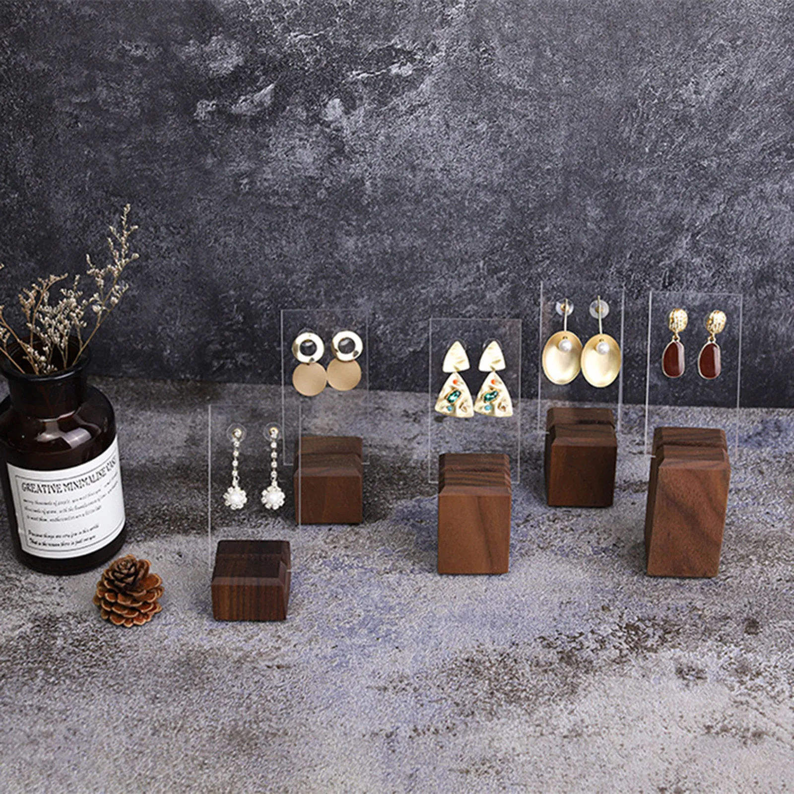 Dark-Brown-Walnut-Wooden-Earrings-Necklace-Jewelry-Display-Holder-Rack ...