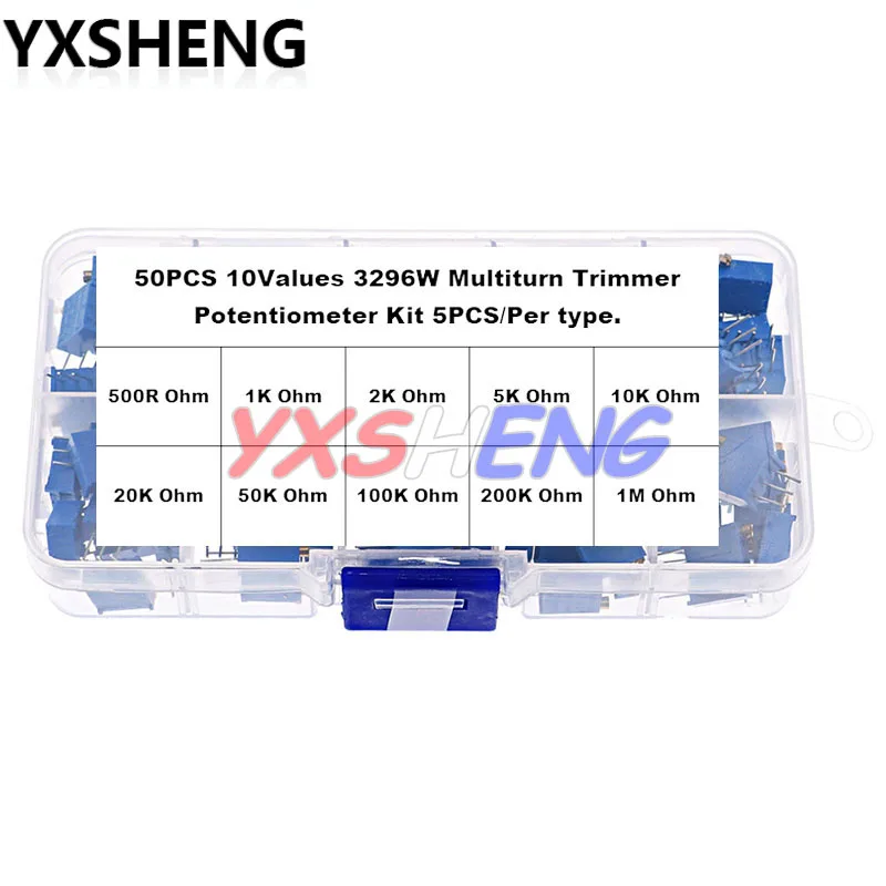 50PCS 3296W Multiturn Trimmer Potentiometer Kit 500R 1K 2K 5K 10K 20K ...