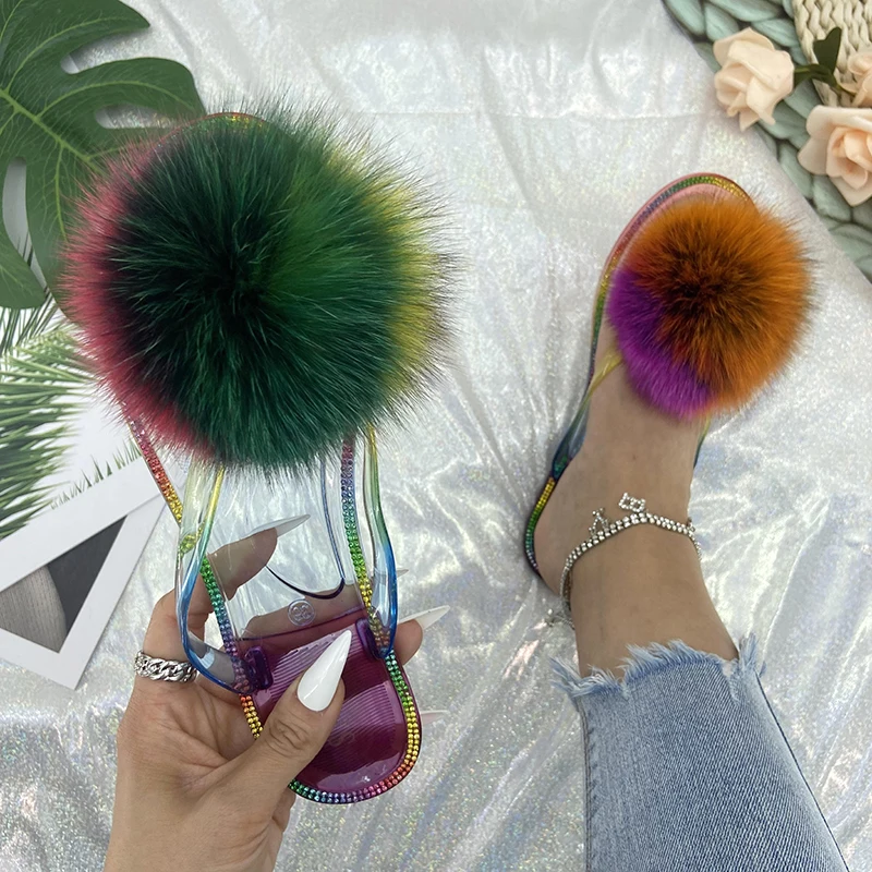 Fur-Flip-Flops-Women-Summer-Beach-Slippers-Ladies-Real-Fur-Furry-Pom ...