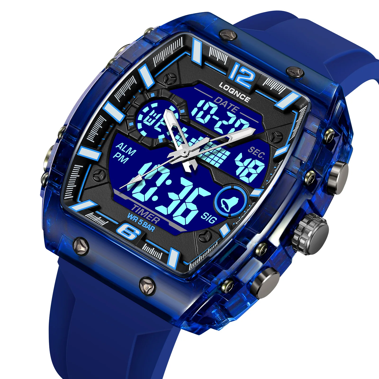 LOQNCE 98003 Men Alarm Chrono Clock 5Bar Waterproof Watches LED Display ...