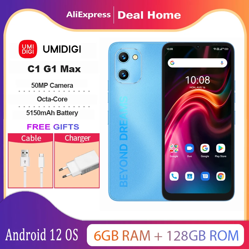 UMIDIGI C1 & G1 Max 스마트폰, Unisoc T610 옥타코어, 6GB + 128GB, 50MP 카메라 ...