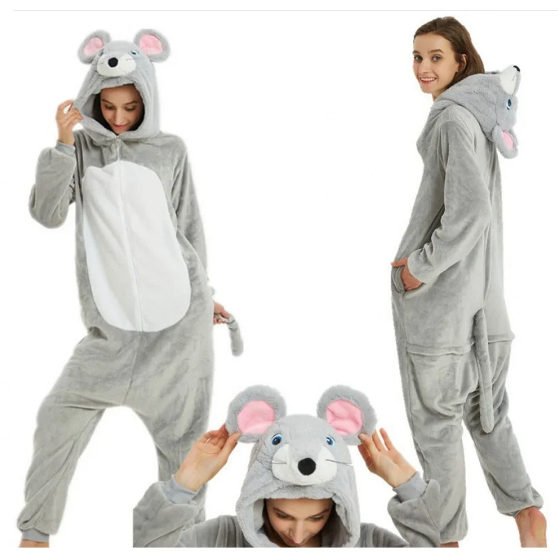 New-Flannel-Gray-Mouse-Onesies-Kigurumi-Adult-Grey-Rat-Pajamas ...