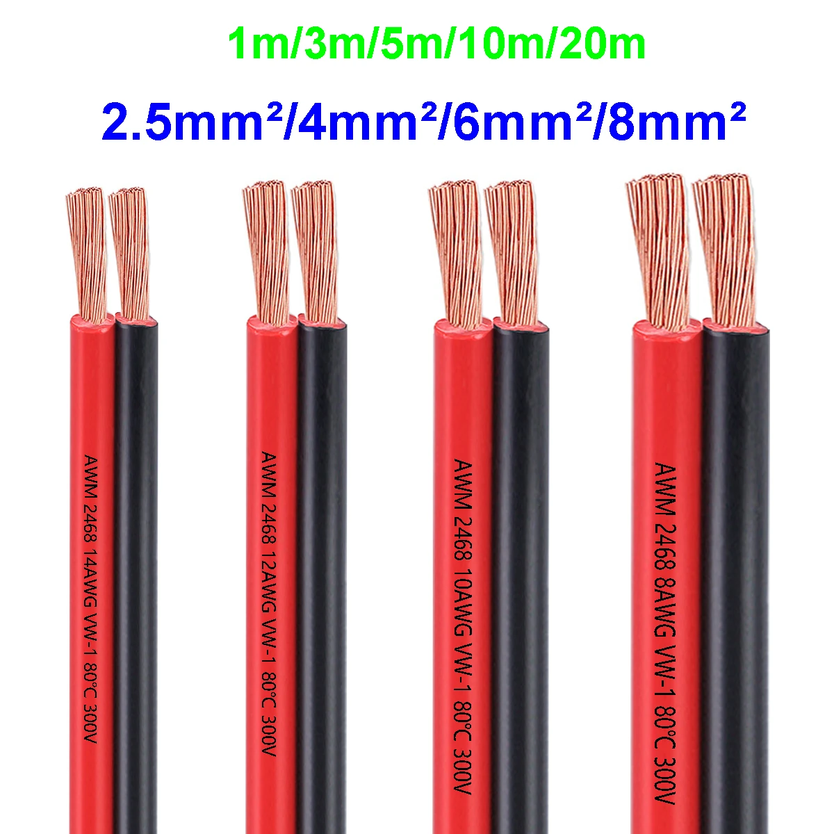 14/12/10/8AWG Red Black Cable Hookup Copper Stranded Electrical Wire ...