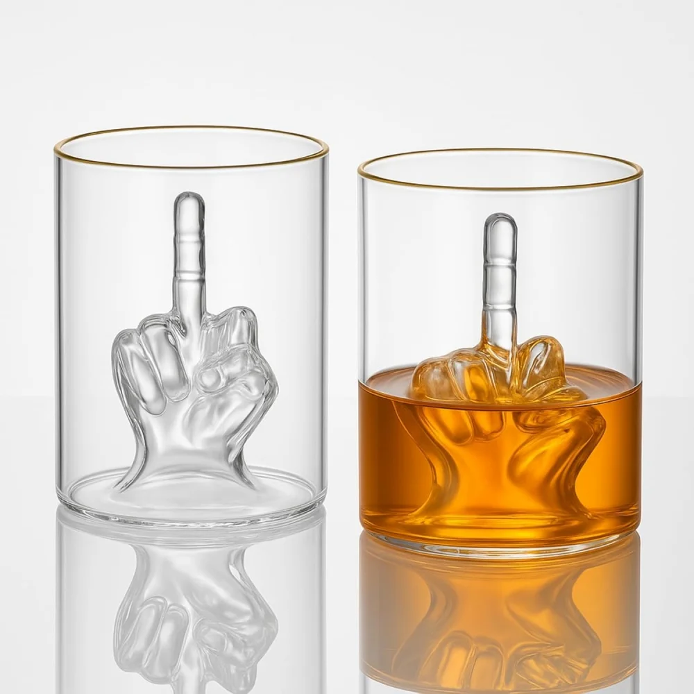 Middle Finger Whiskey Glass Novelty Glass Cup with 3D Finger Inside ...