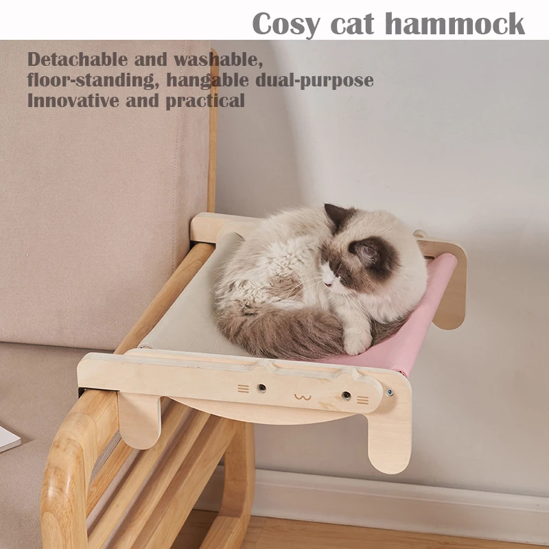 hanging hammock cat for window wooden suspended bed furniture for cats ...