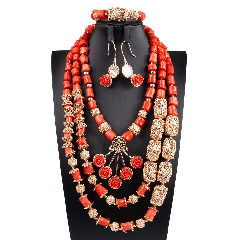 Luxury Wedding Coral Beads Jewelry Set Dubai Gold Indian Bridal Coral ...