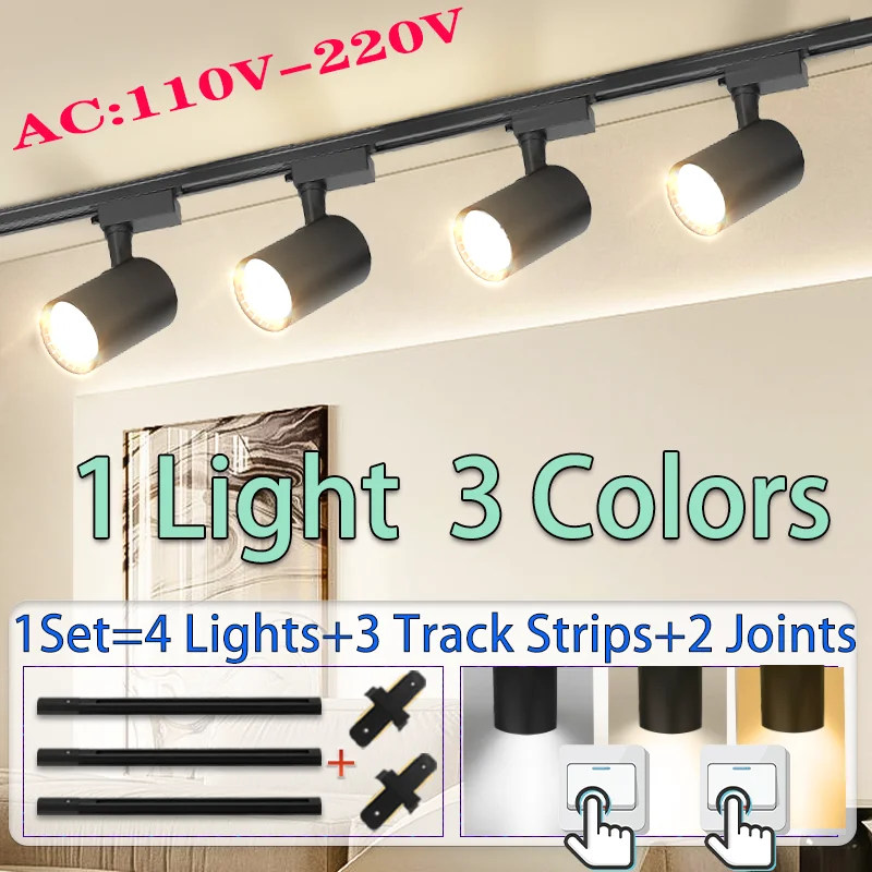 3-color-Led-Track-Light-Whole-Set-110V-220V-COB-Spotlights-12W-20W ...