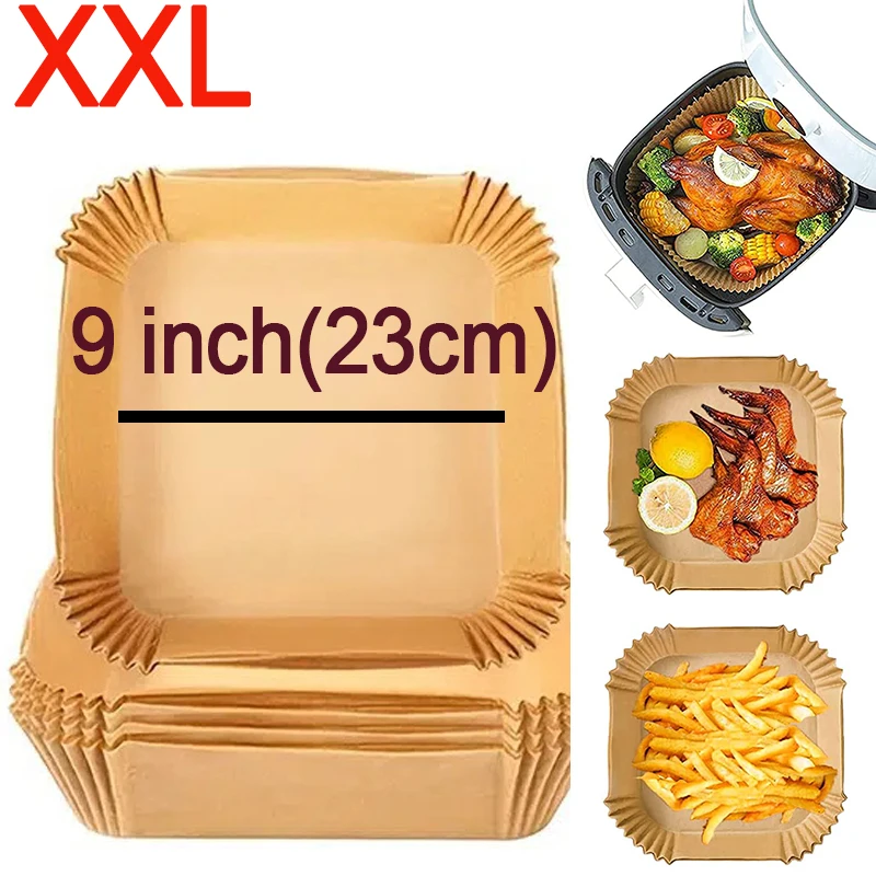 Large-Air-Fryer-Disposable-Paper-Liner-Square-23cm-Non-stick-Airfryer ...