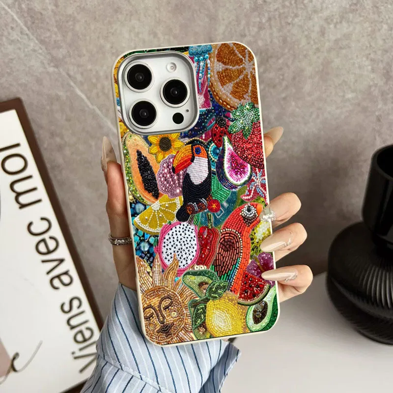 Fig-shaped Bead Embroidery Print Phone Case for iPhone 17 16 15 14 13 ...
