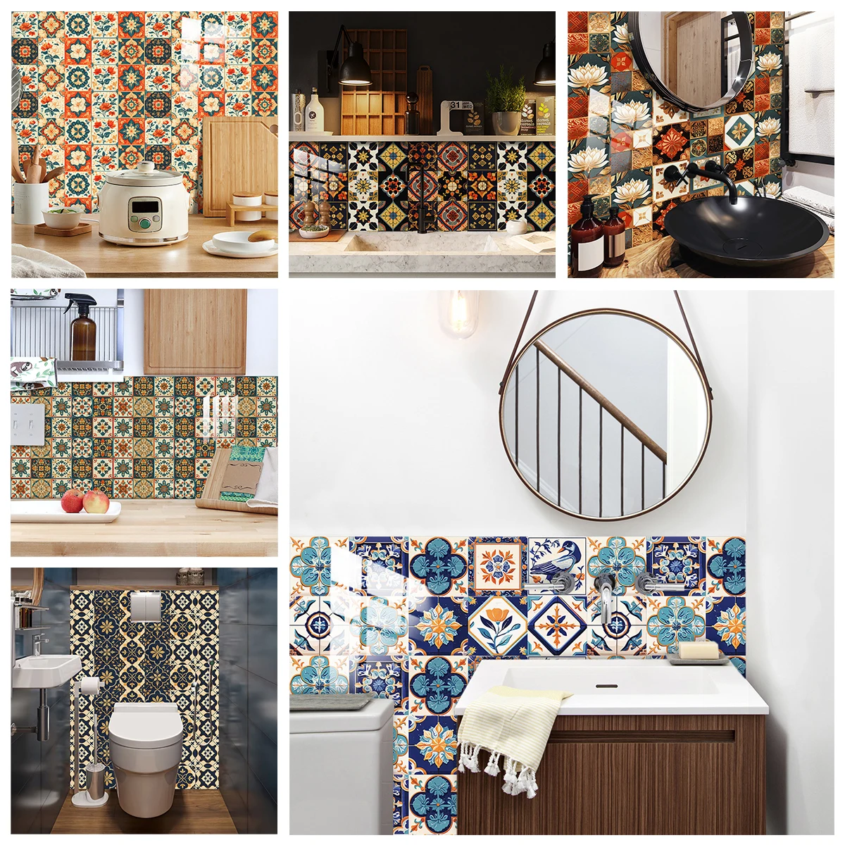21 Styles Bohemian Tiles Sticker Kitchen Backsplash Oil-proof Bathroom ...