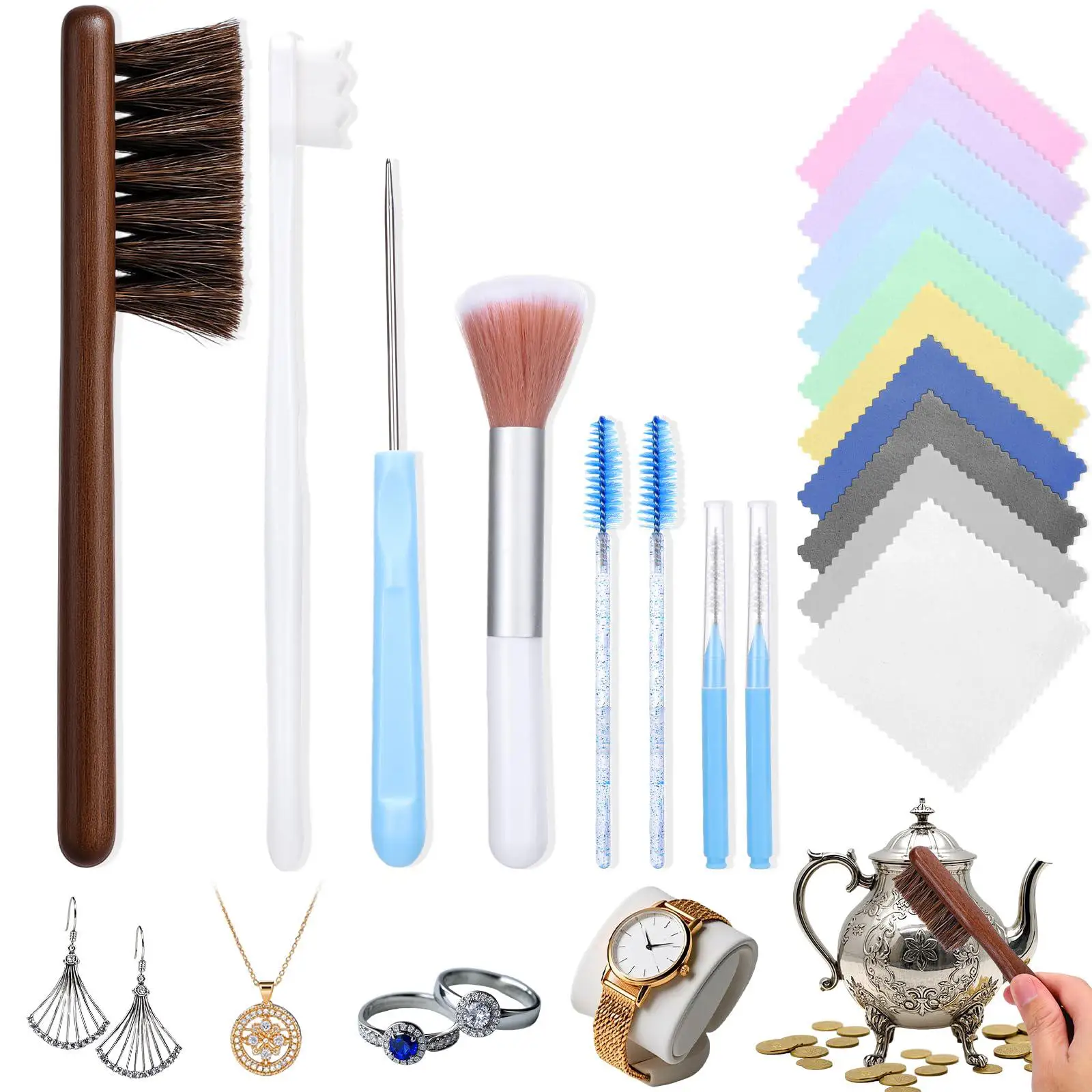 18x Jewelry Cleaning Set Cleaner Tool,Professional,Pin,Polishing Cloth ...