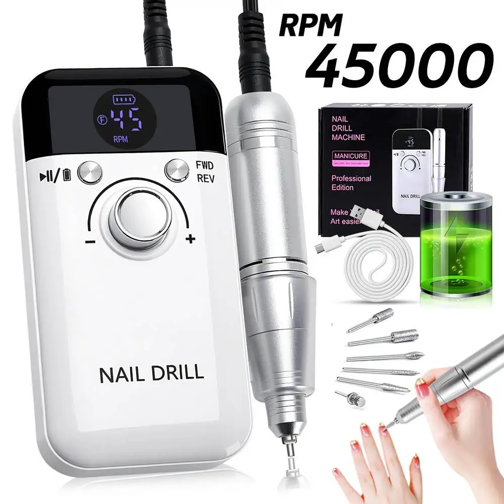 45000RPM Wireless Electric Nail Drill Machine Rechargeable Professional ...