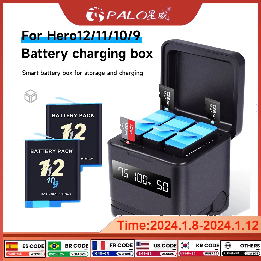 PALO-2000mAh-GoPro-Battery-For-GoPro-12-Hero-12-GoPro11-10-9-with ...