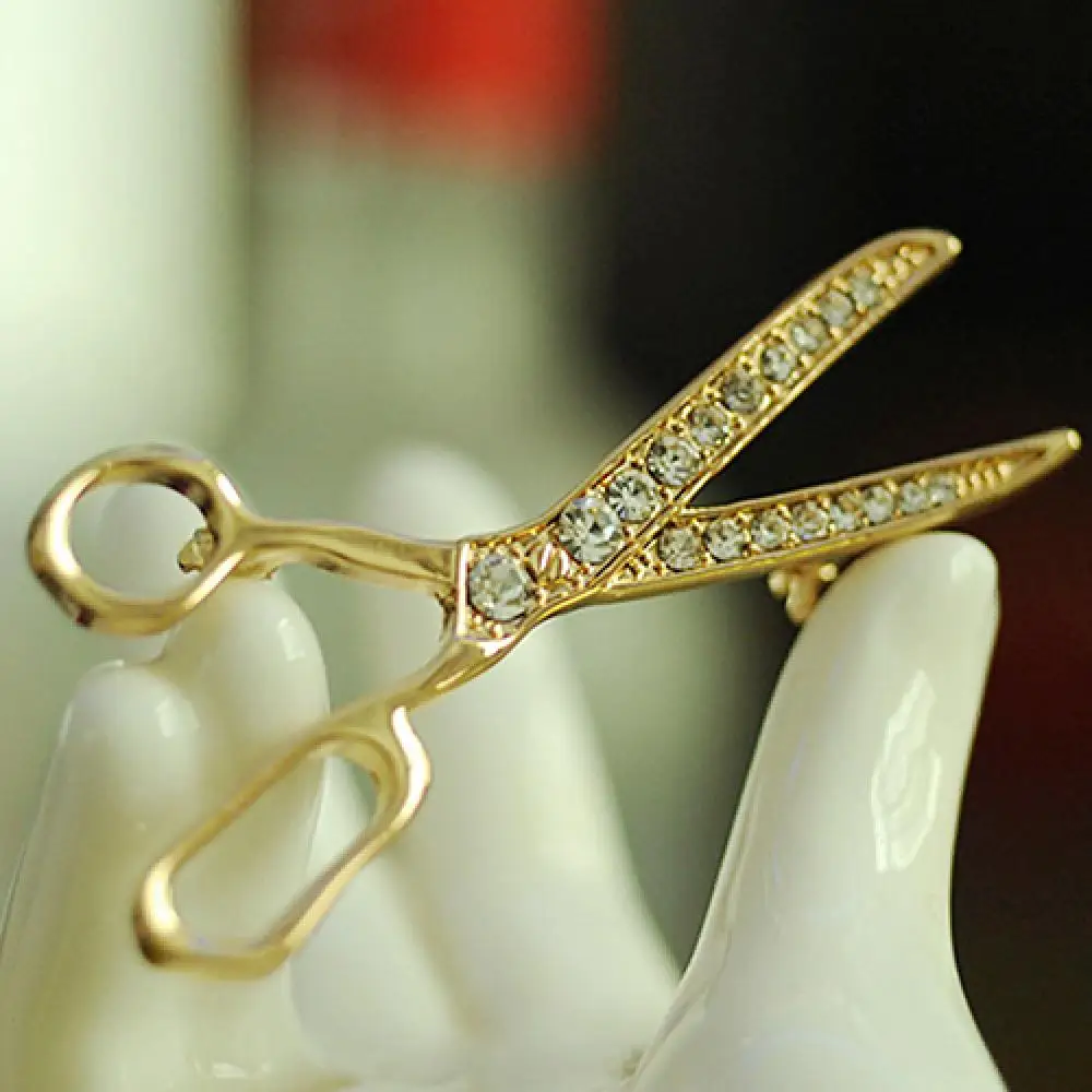 Lovely-Handmade-Rhinestone-Scissor-Gold-Plated-Brooch-Pin-Jewelry-Best ...