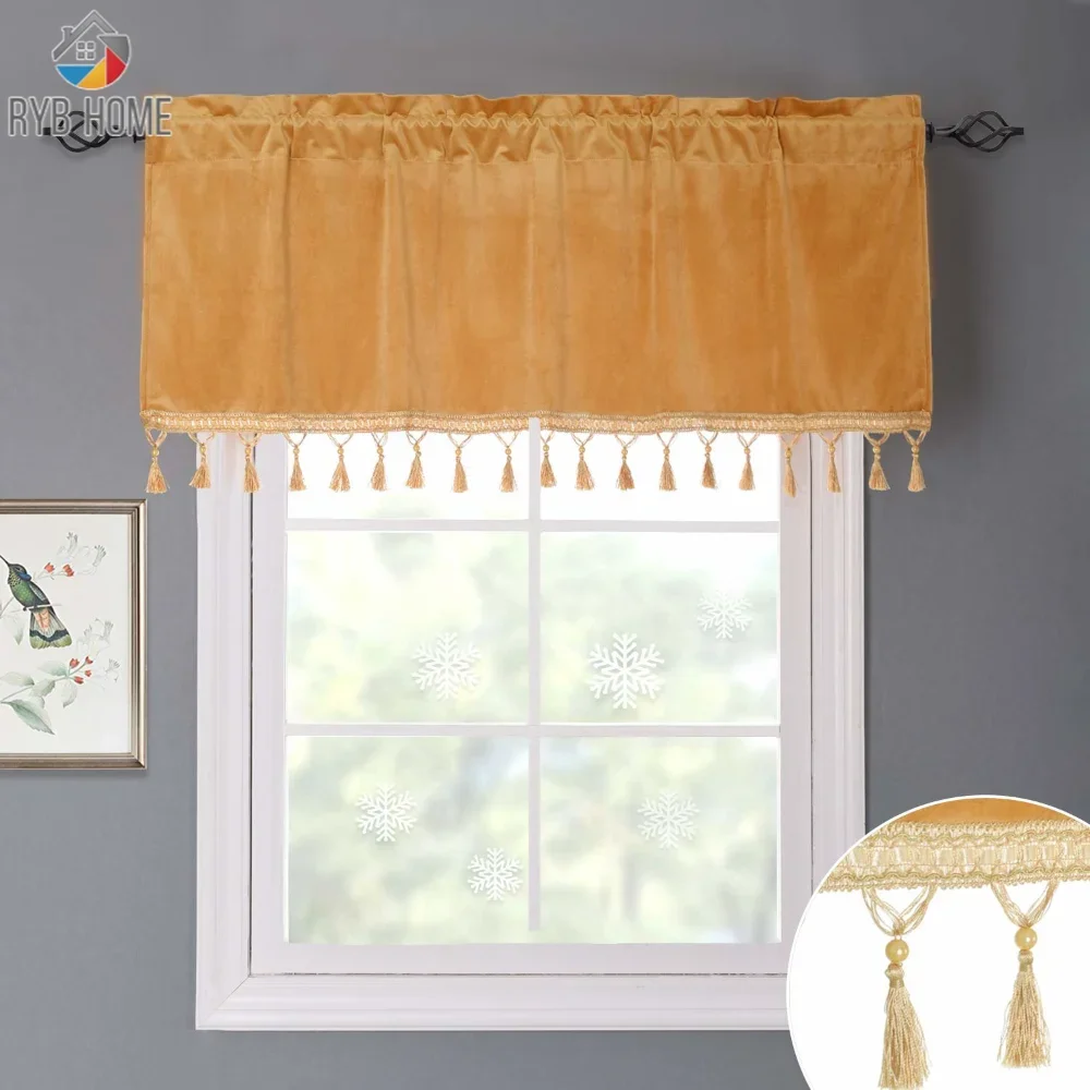 Velvet Window Valances Half Blackout Velvet Textured Curtain Tiers Rod ...