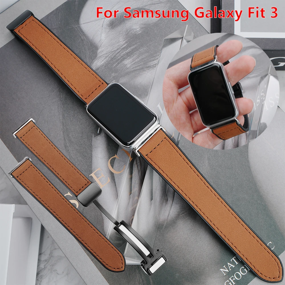 Strap For Samsung Galaxy Fit 3 Leather + Silicone Magnetic Bracelet For ...