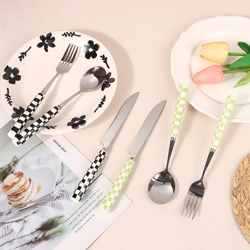 3Pcs-Ins-Style-Checkerboard-Stainless-Steel-Knife-Fork-And-Spoon ...