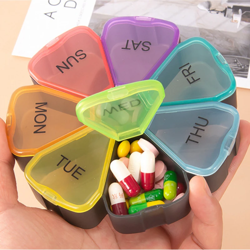 7 Days Medicine Pill Box Mini Round Portable Travel Storage Vitamin Box ...