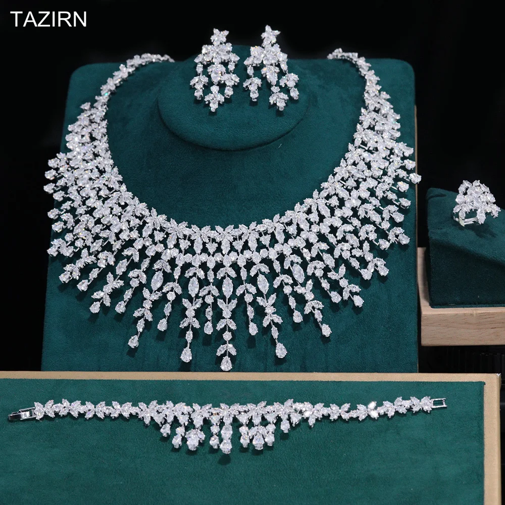 TAZIRN Luxury 5A Cubic Zirconia Arabic Dubai Wedding Jewelry Set for Women Party Prom ...