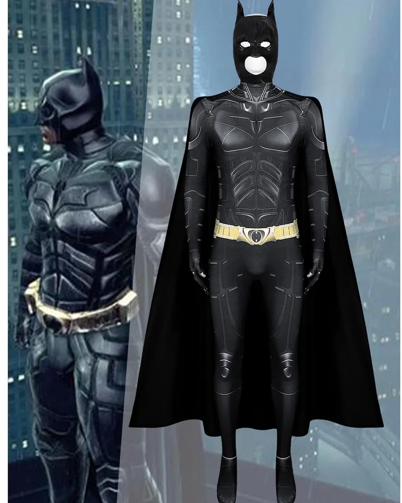 Adult Bat Super Hero Bruce Costume Bat Mask Men Knight Cosplay Jumpsuit ...