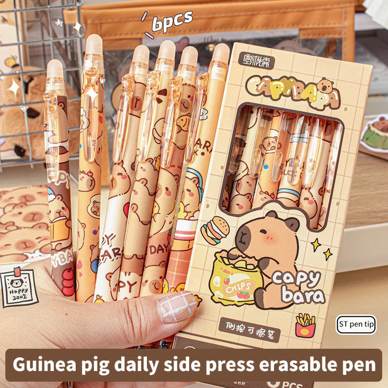 6Pcs Kawaii Capybara Gel Pen Set Black Blue Ink Quickly-Drying Cute ...