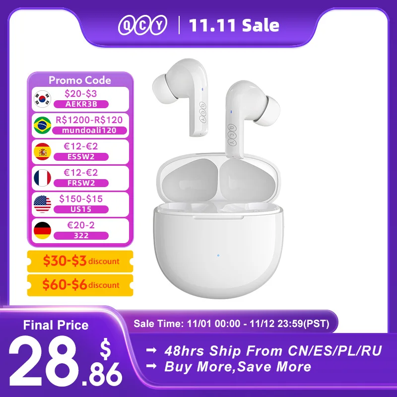 QCY auriculares inalámbricos T18 con Bluetooth 5,2, dispositivo de audio TWS, QCC3050, aptX ...