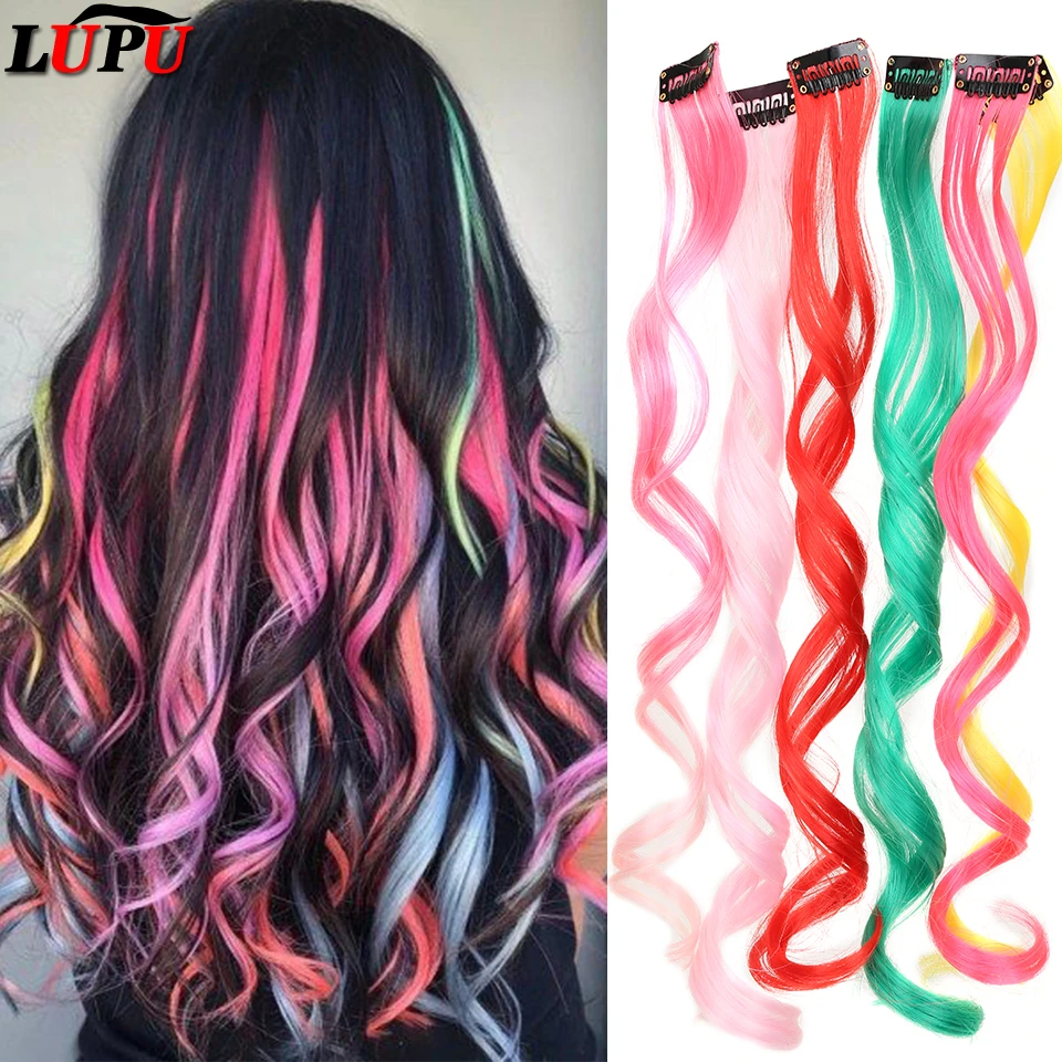 LUPU Synthetic Hair Extensions With One Clip Heat Resistant Rainbow ...