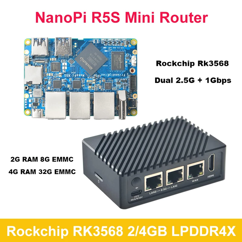 NanoPi R5S Mini Router OpenWRT Rockchip RK3568 Dual 2.5G+Gigabit Ethernet 2/4GB RAM With Metal ...