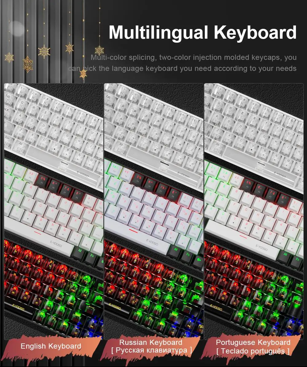 E-YOOSO Z686 USB Mini slim Mechanical Gaming Wired Keyboard Red Switch ...